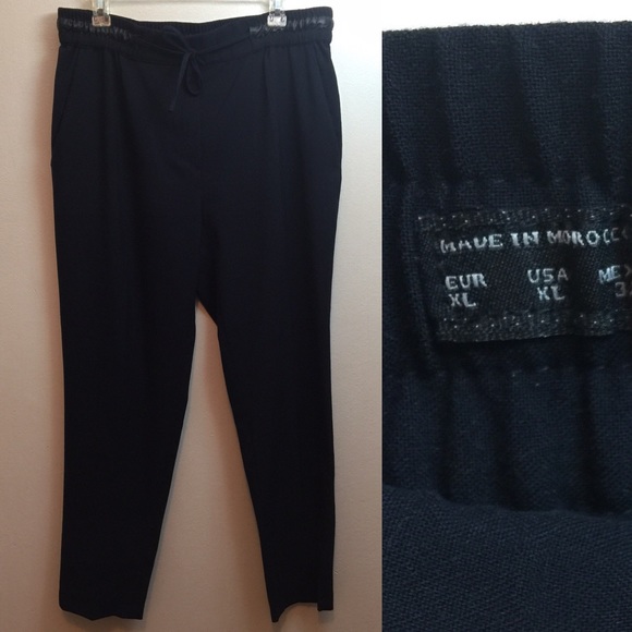 Zara | Pants & Jumpsuits | Zara Navy Blue Straight Leg Drawstring Pants ...